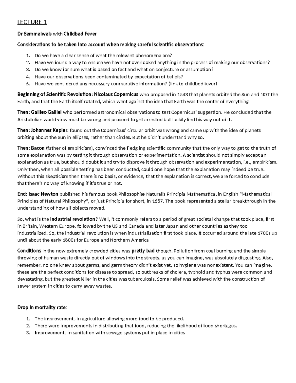HSI1000 Notes (PERSONAL) - LECTURE 1 Dr Semmelweis with Childbed Fever ...