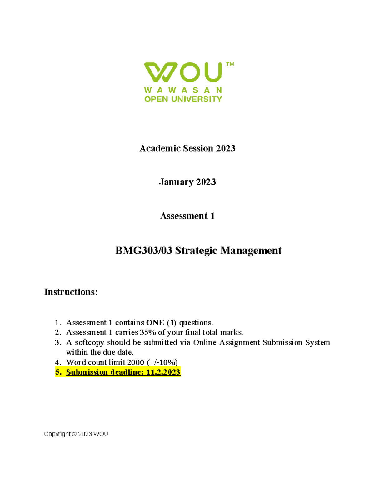 BMG303-03 Strategic Management A1 - Academic Session 2023 January 2023 ...