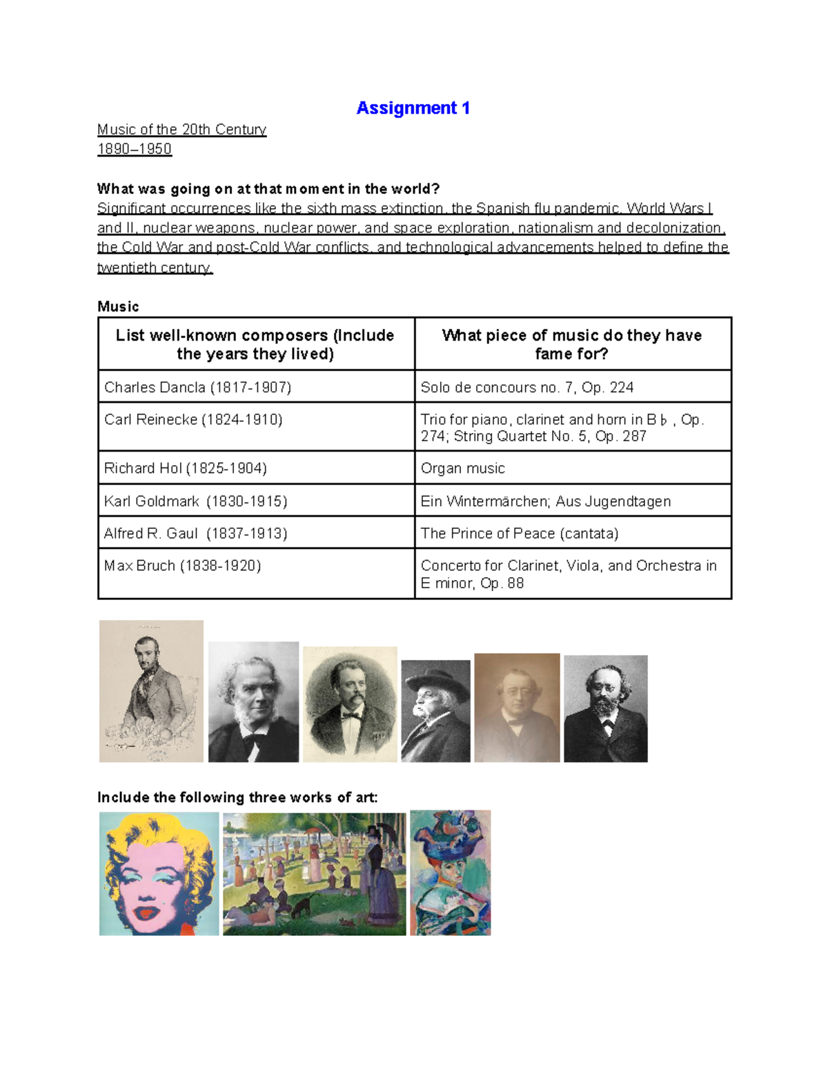 20th century - dual enrolment assigment - Assignment 1 Music of the ...