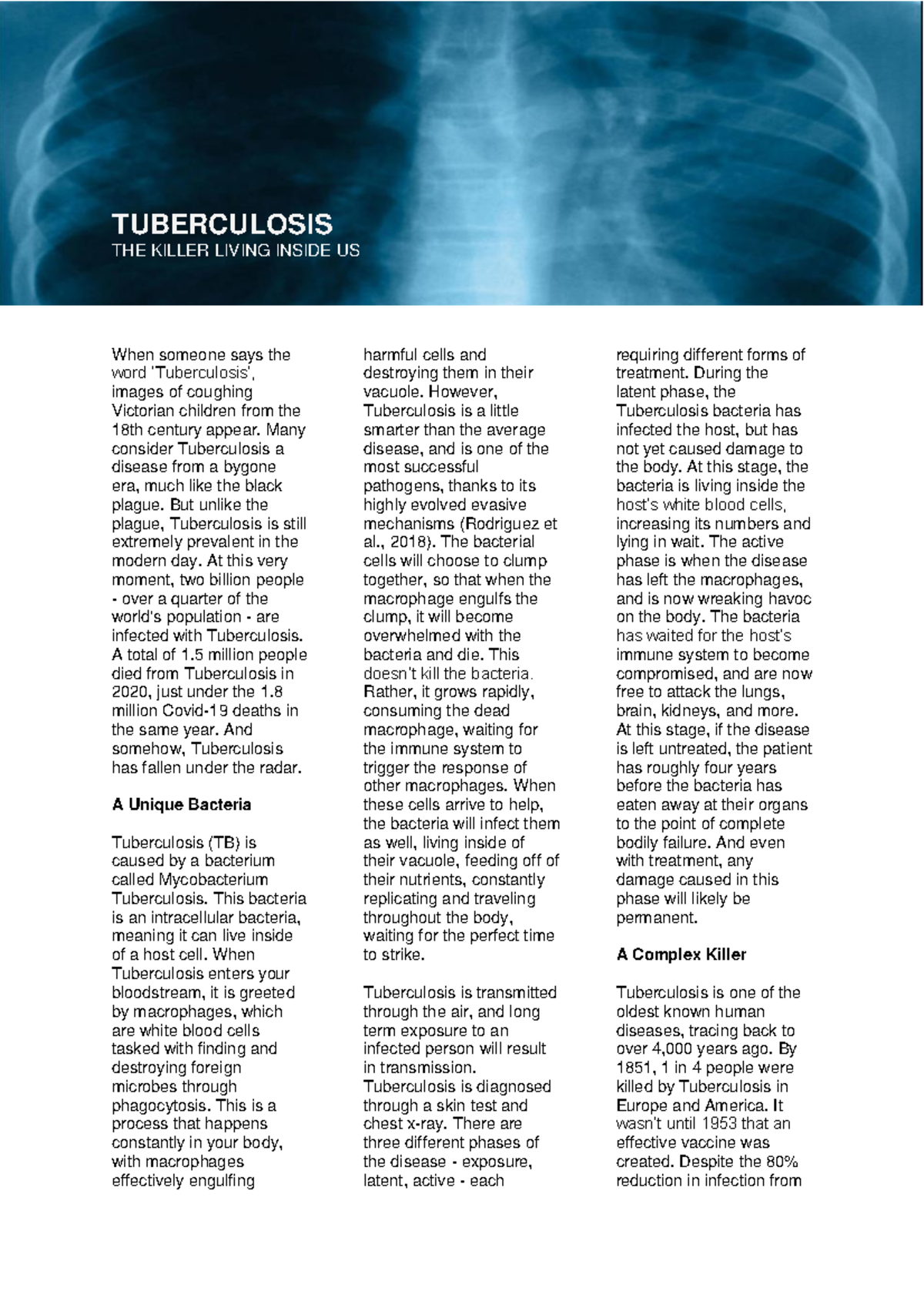 Tuberculosis Article - Distinction - TUBERCULOSIS THE KILLER LIVING ...