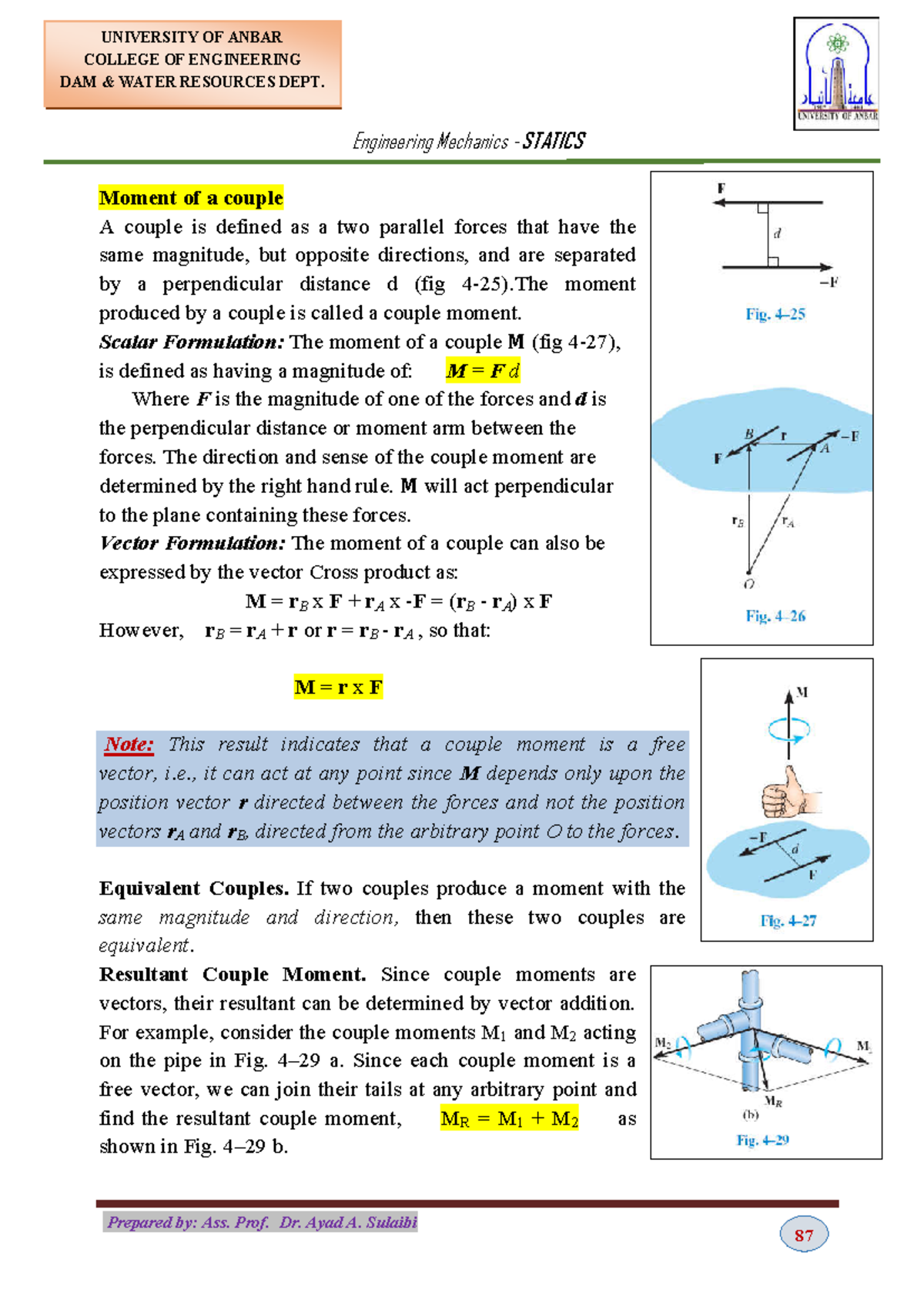 Engineering Mechanics - Statics - COLLEGE OF ENGINEERING DAM & WATER ...