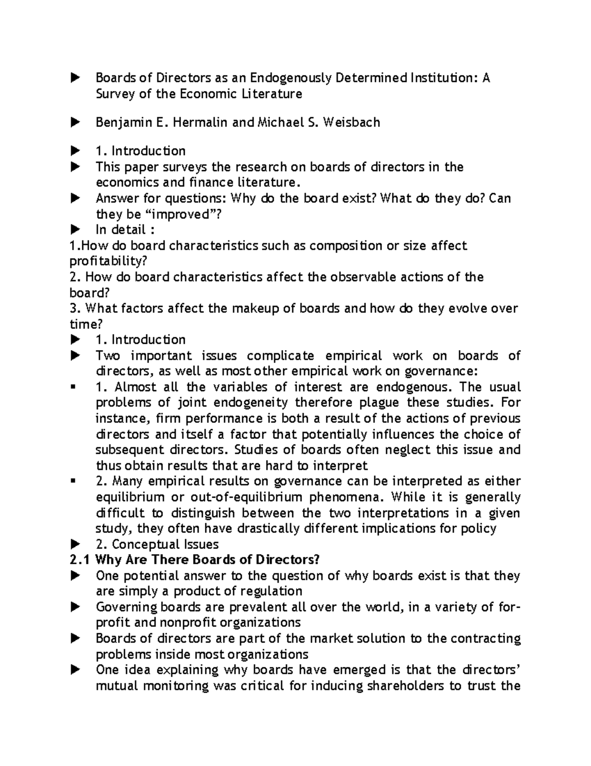 Boards of Directors as an Endogenously Determined Institution ...