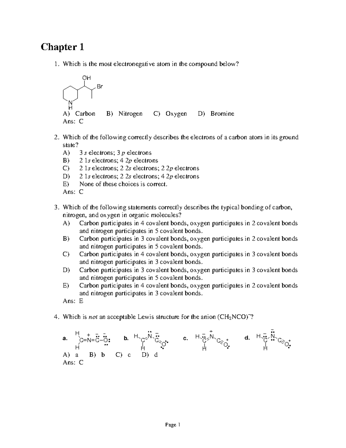 Chapter 1- Structure and Bonding - Chapter 1 Which is the most ...