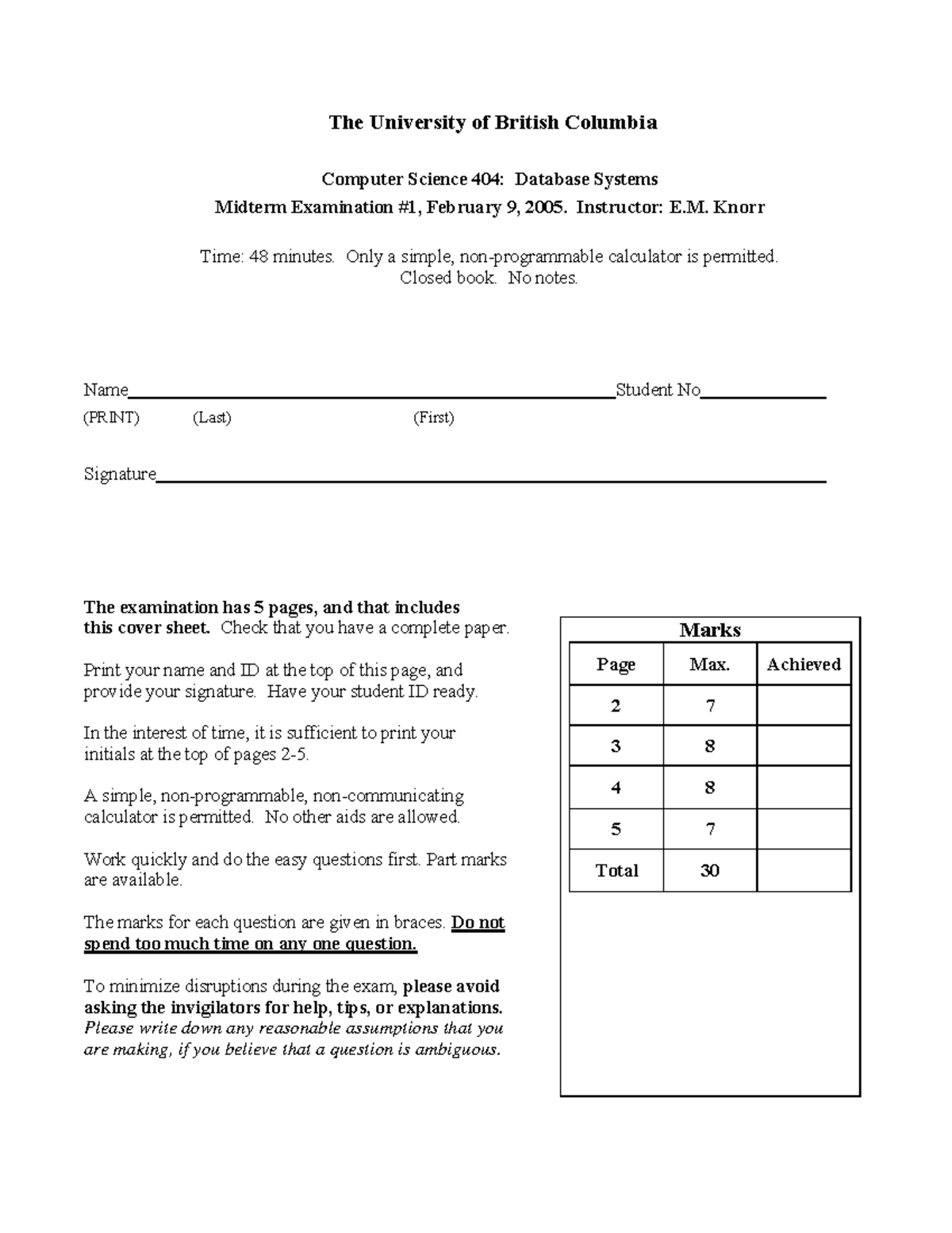 Midterm 05w1 - The University of British Columbia Computer Science 404 ...
