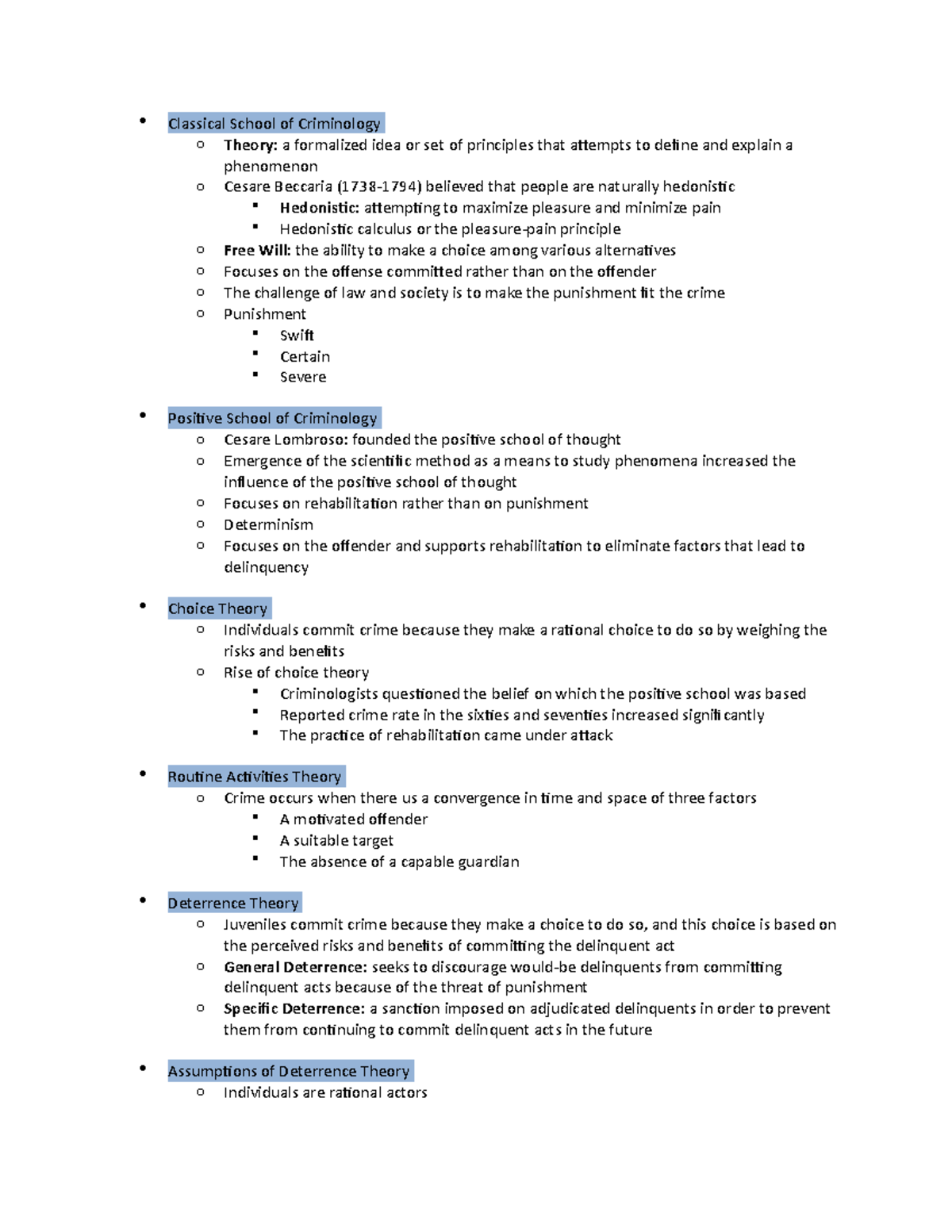 Ch. 4 Notes - Classical School of Criminology o Theory: a formalized ...