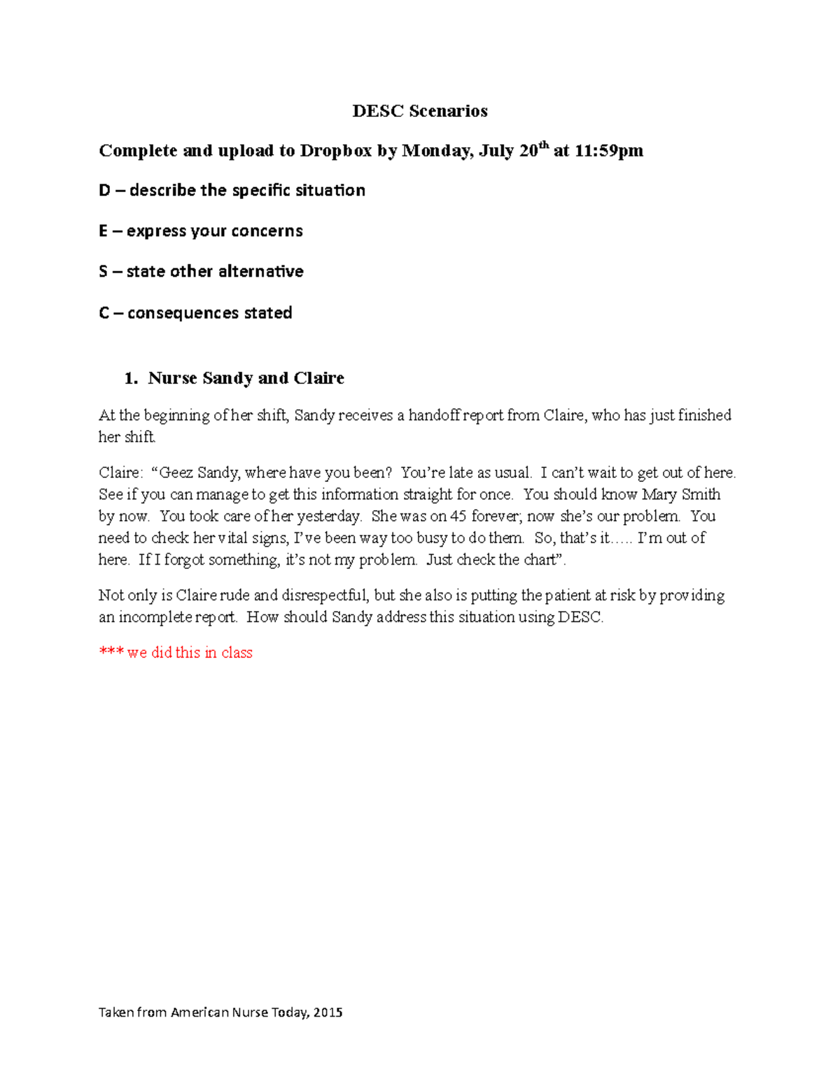 DESC Scenarios assignment - DESC Scenarios Complete and upload to ...