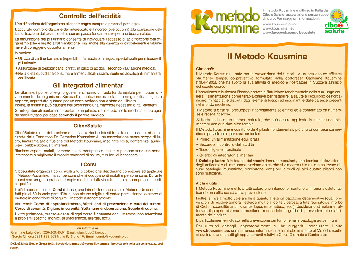 Foglio sintesi Metodo Kousmine Cibo e Salute - L’acidificazione dell ...