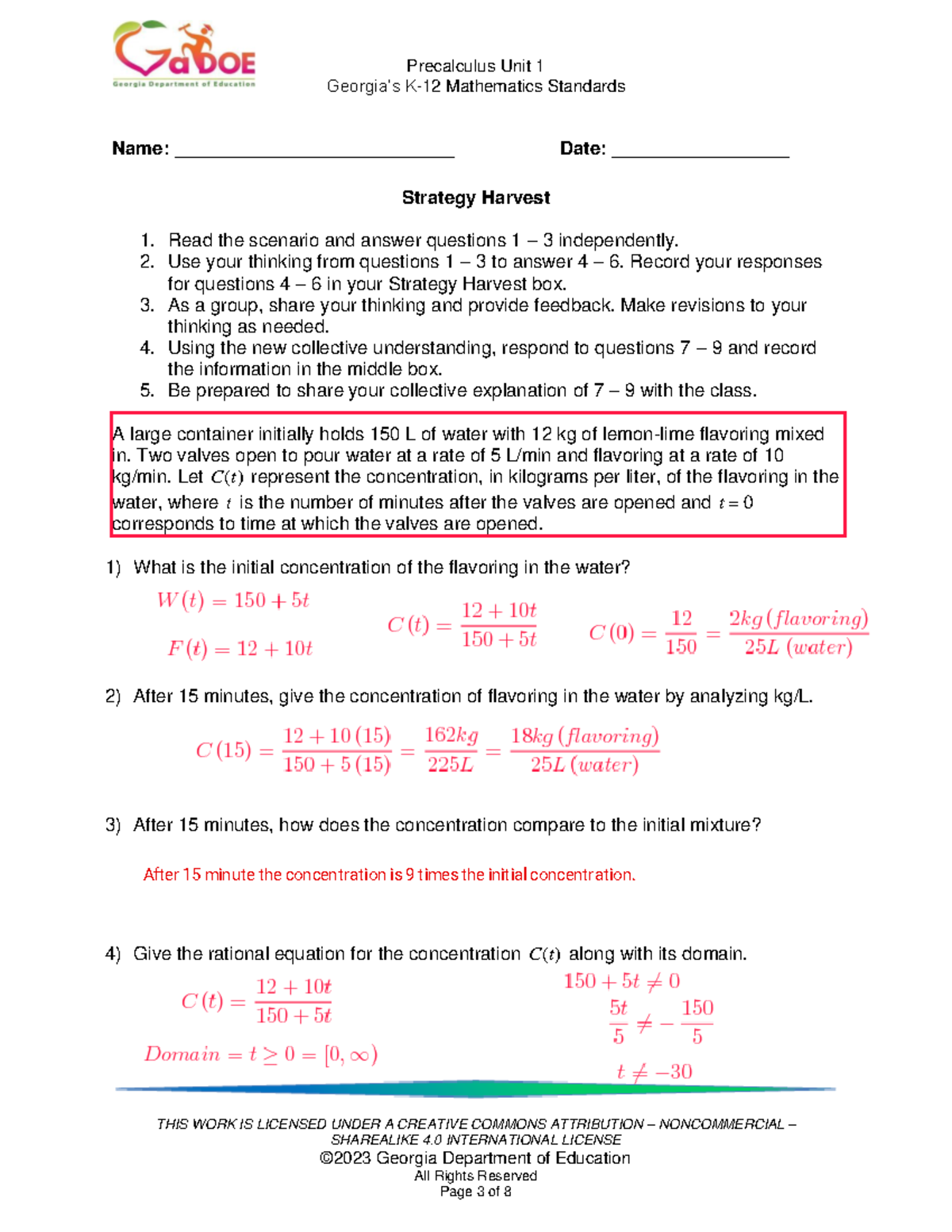 Harvest Task (Answers) - Precalculus Unit 1 Georgia’s K-12 Mathematics ...