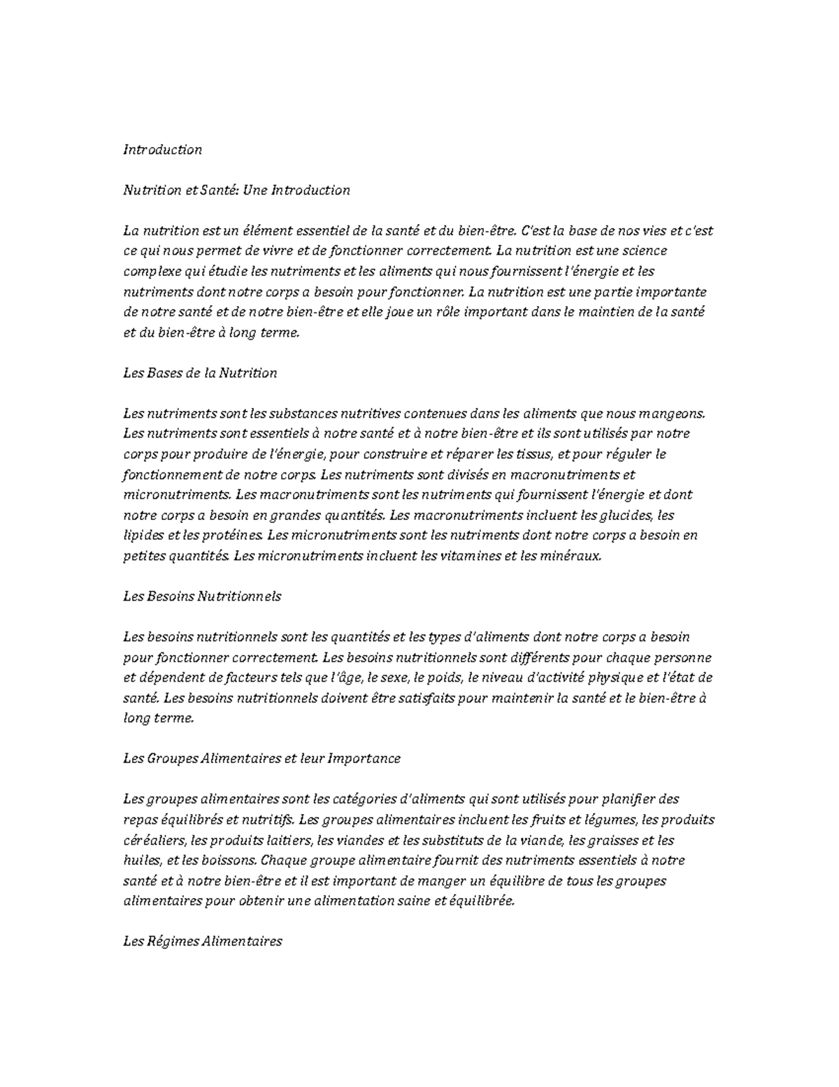 Nutrition Study Notes - Introduction Nutrition et Santé: Une ...