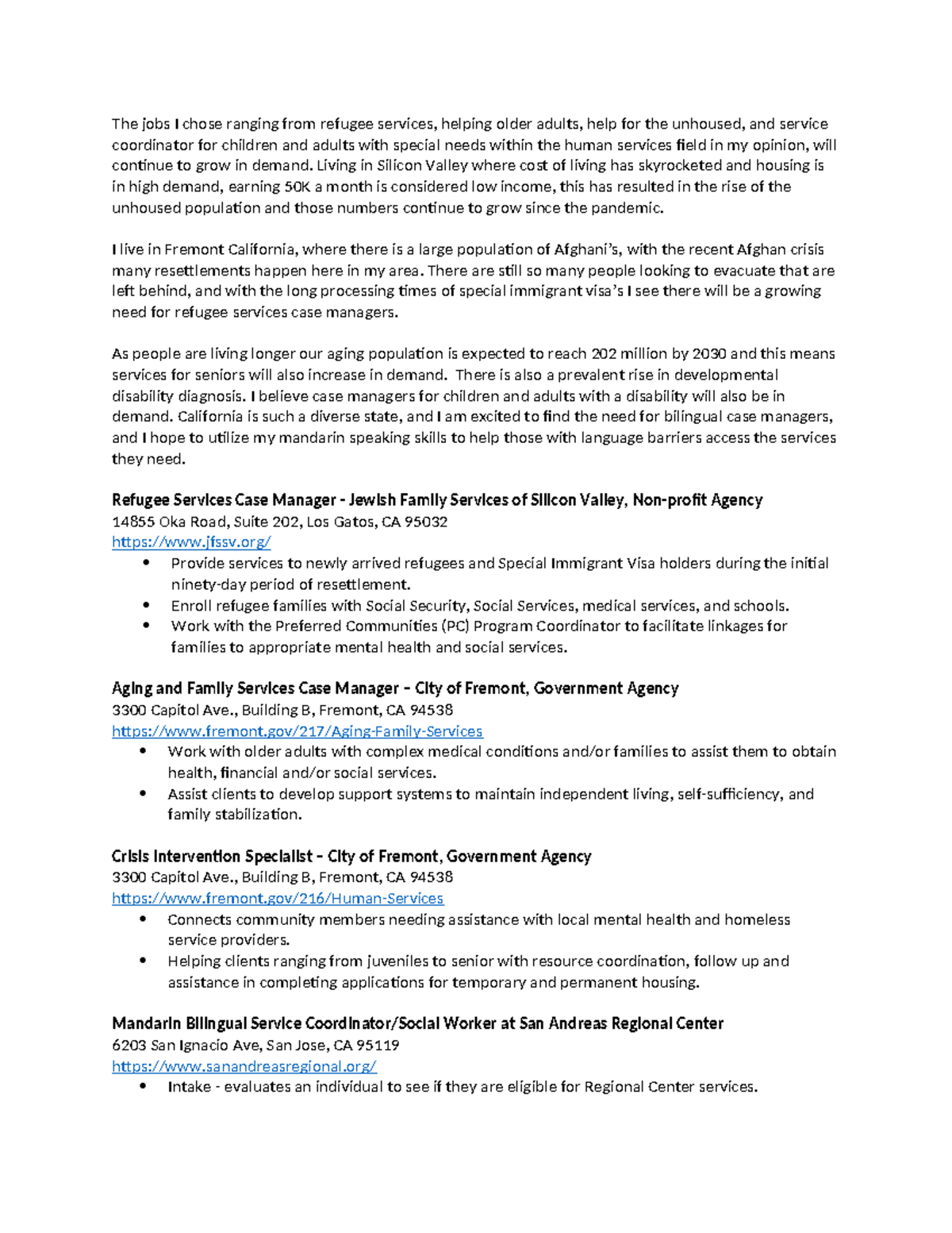 Discussion Human Services Agencies - The jobs I chose ranging from ...