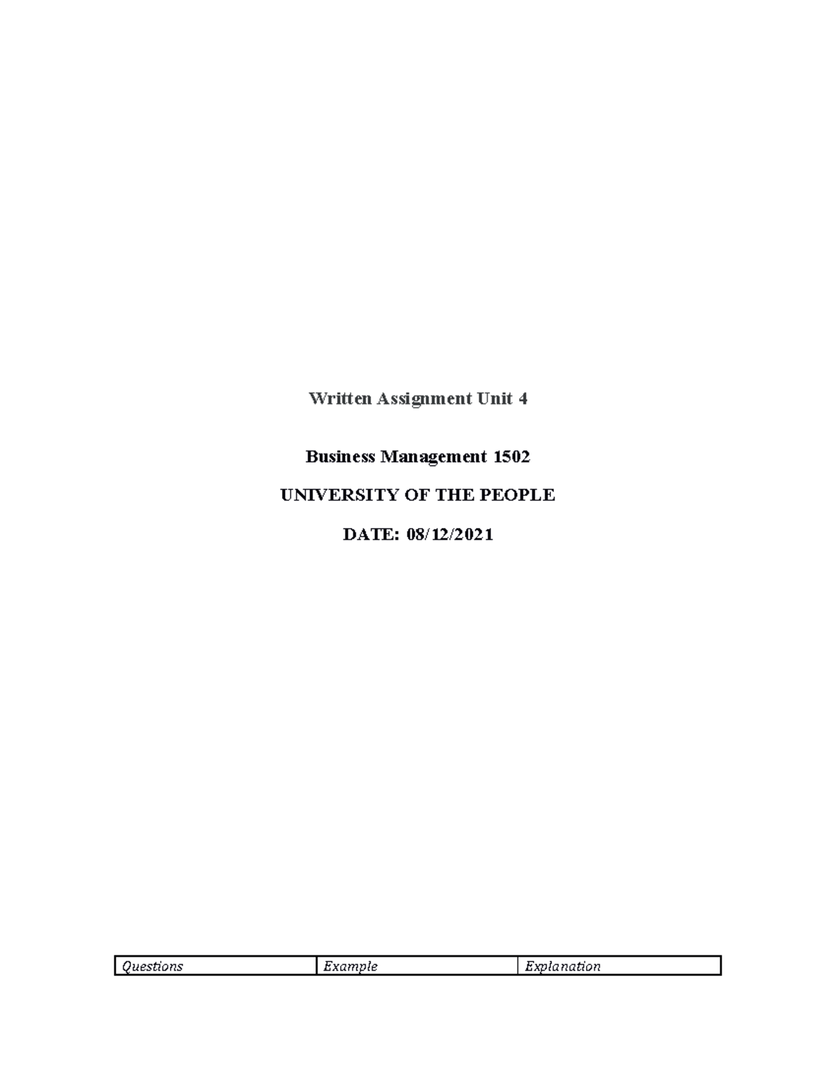 BUS1101 unit 4 written assignment - Written Assignment Unit 4 Business Management 1502 ...