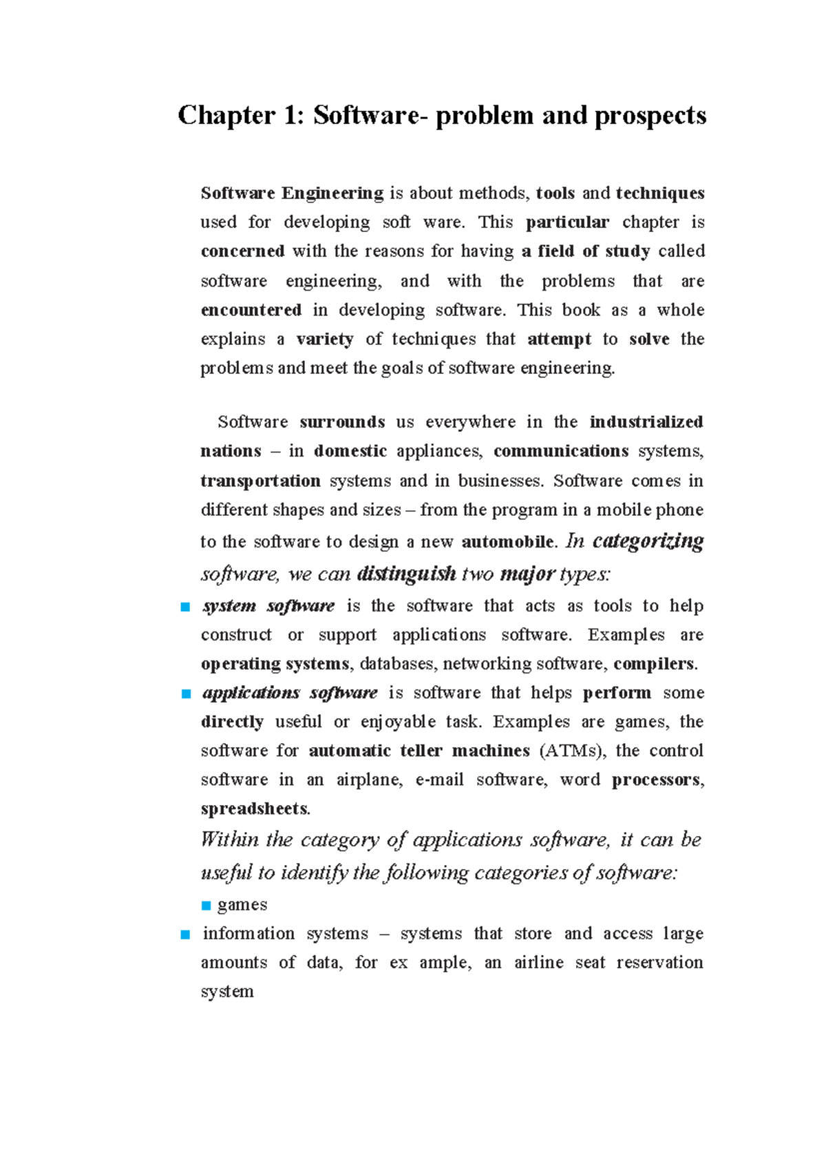 Chapter 1 - không có - Chapter 1: Software- problem and prospects Software Engineering is about ...