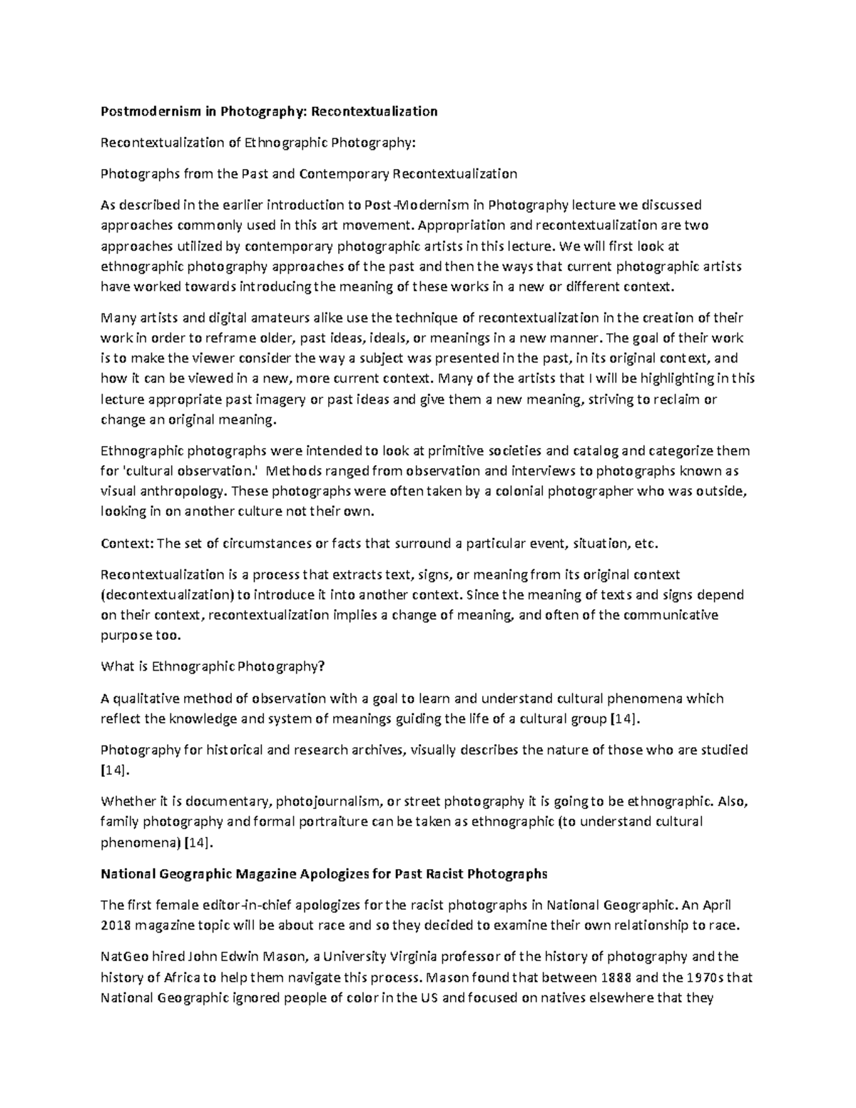 Postmodernism in Photography - Recontextualization - Postmodernism in ...