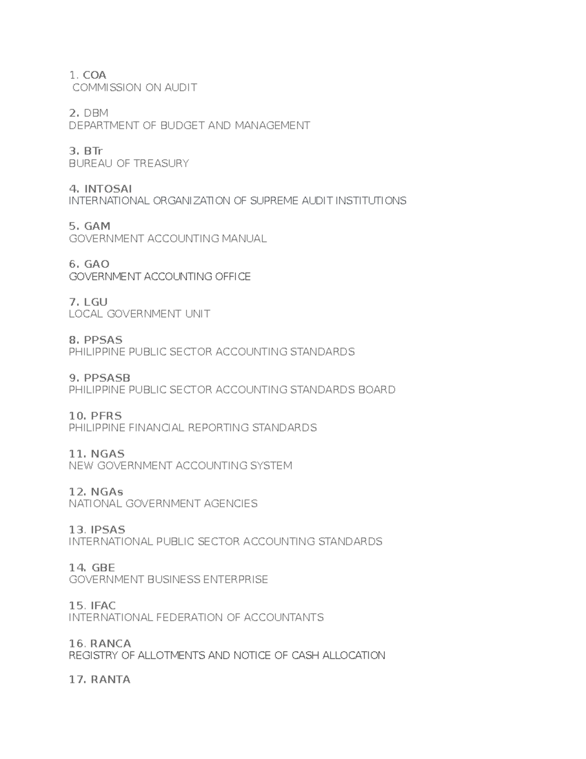 Government accounting quiz - 1. COA COMMISSION ON AUDIT 2. DBM ...