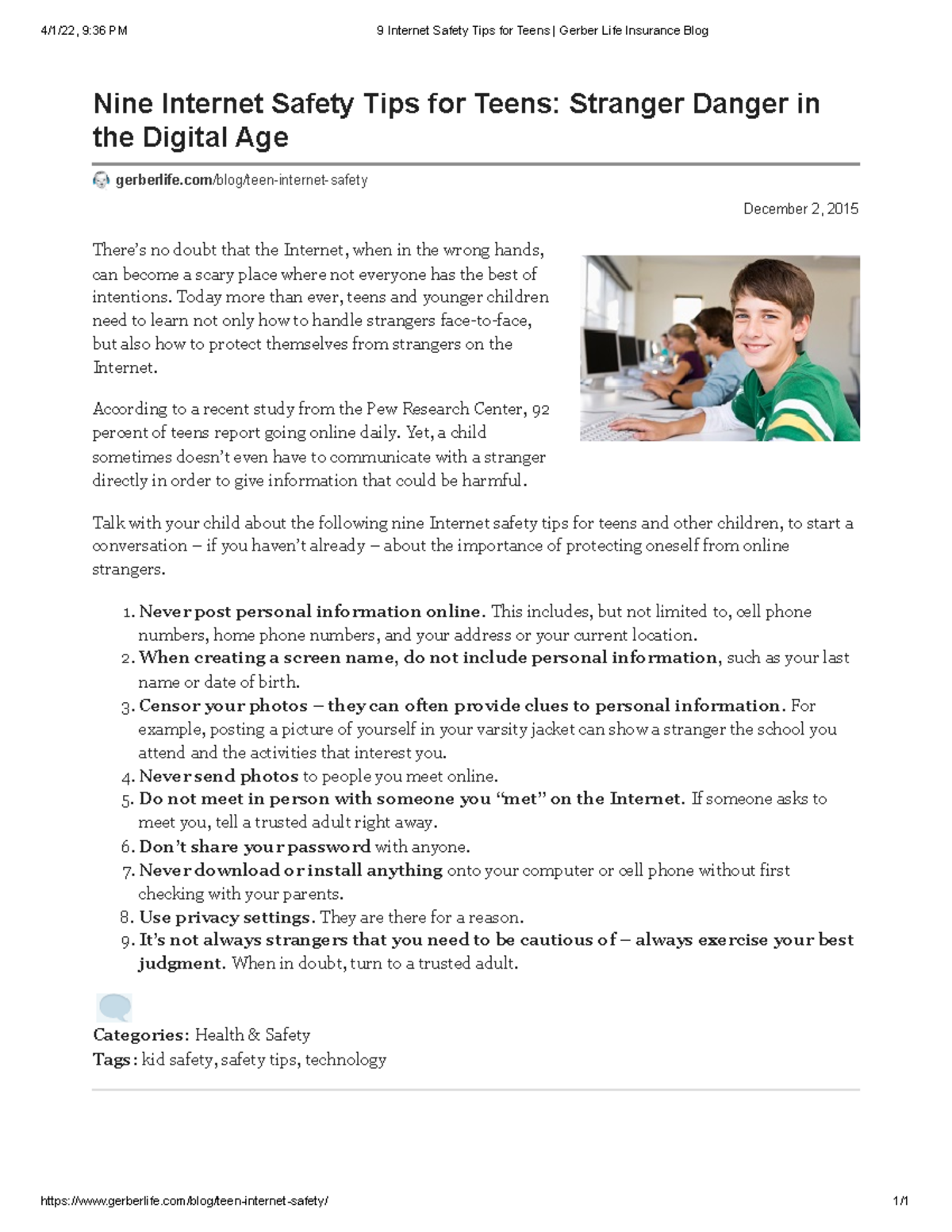 9 Internet Safety Tips for Teens Gerber Life Insurance Blog - Today ...