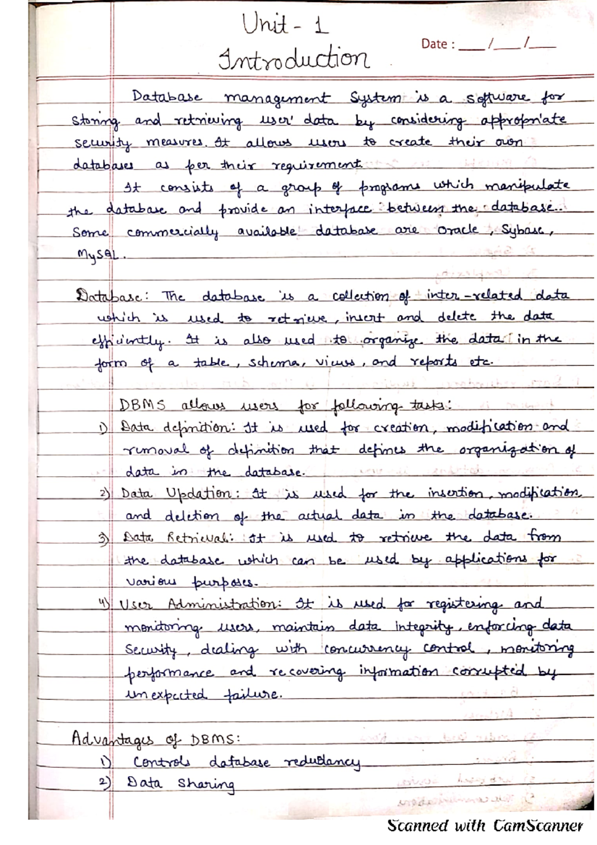 Database management system handwritten notes - B.Tech mechanical - Studocu