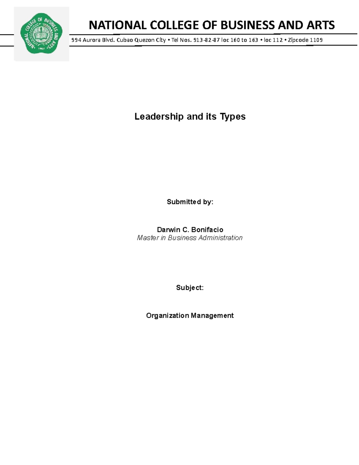 Operations Management Manuscript - Leadership and its Types Submitted ...