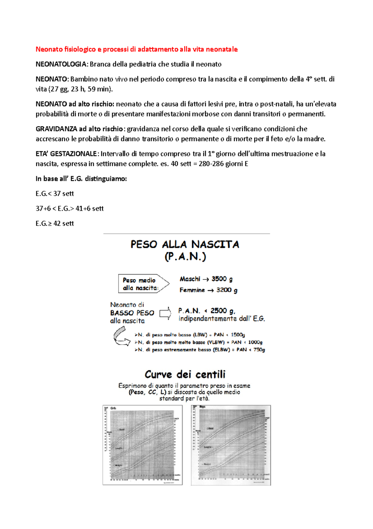 Pediatria - breve riassunto per lo studio - Neonato fisiologico e ...