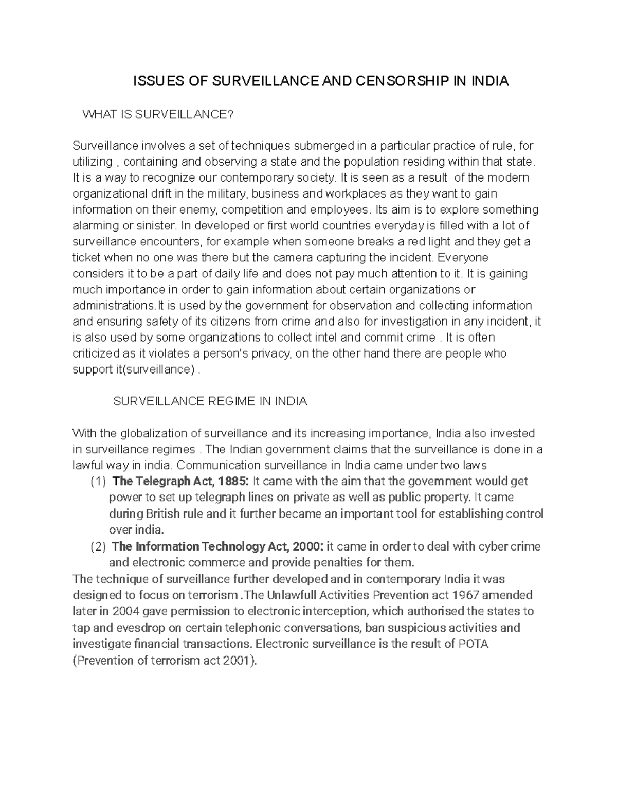Issues OF Surveillance AND Censorship IN India - ISSUES OF SURVEILLANCE ...