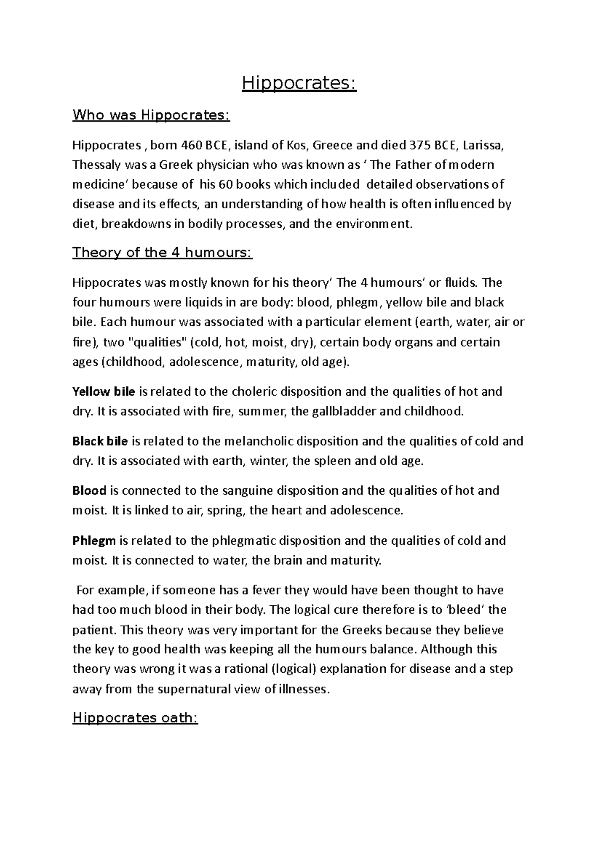 Hippocrates - Hippocrates: Who was Hippocrates: Hippocrates , born 460 ...