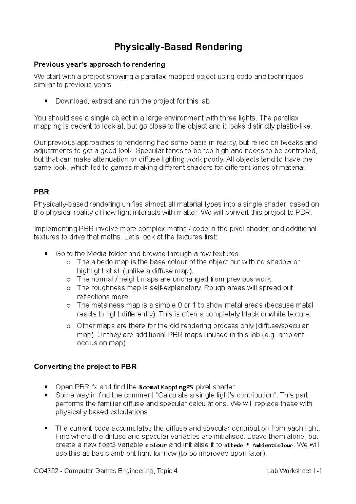 CO4302 Topic 4 - Lab Worksheet 1 - Physically-Based Rendering Previous ...