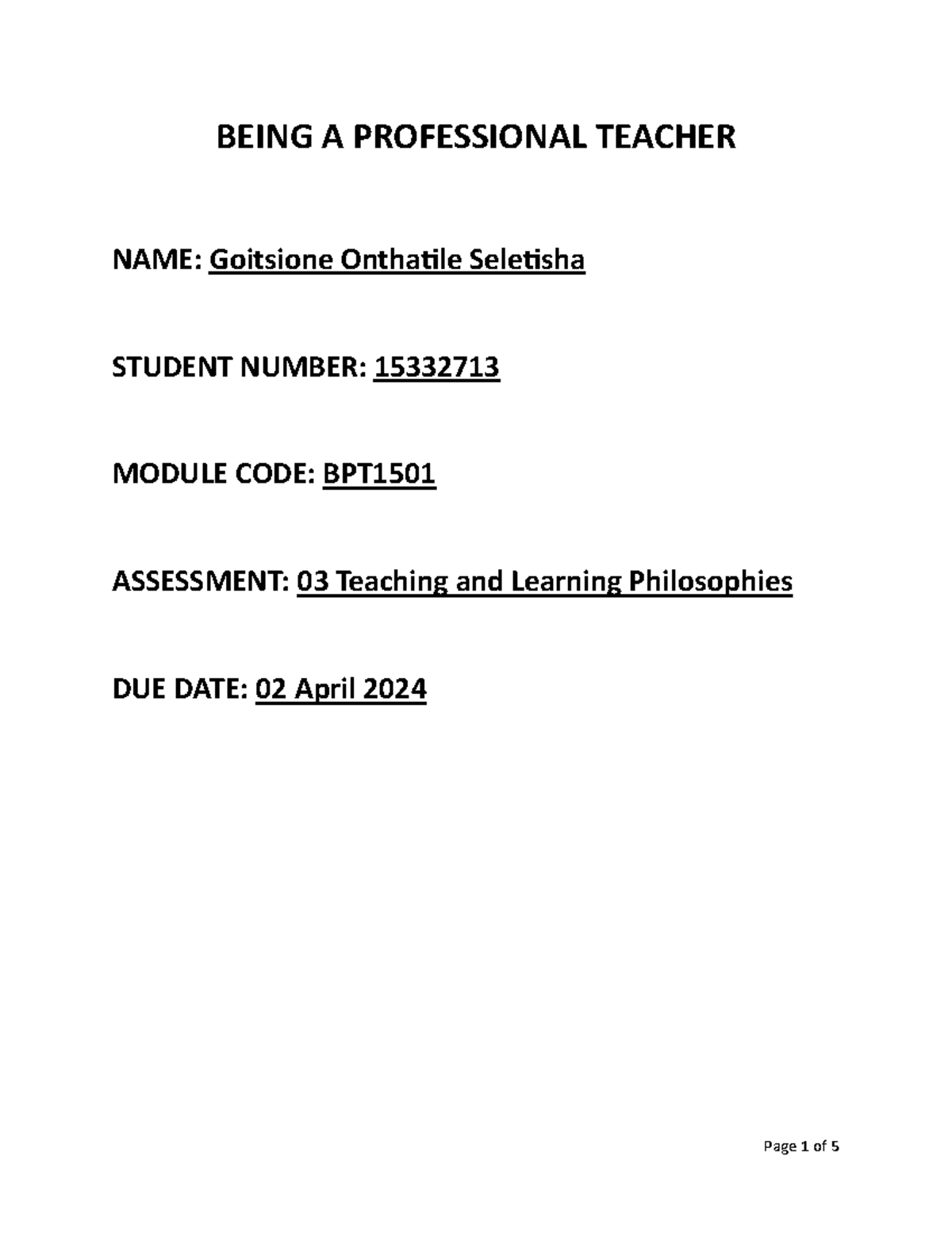 Being A Professional Teacher - BEING A PROFESSIONAL TEACHER NAME ...