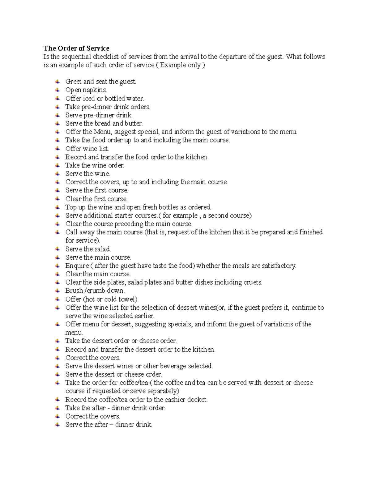 The Order of Service - Reviewer for a certain subject. - The Order of ...