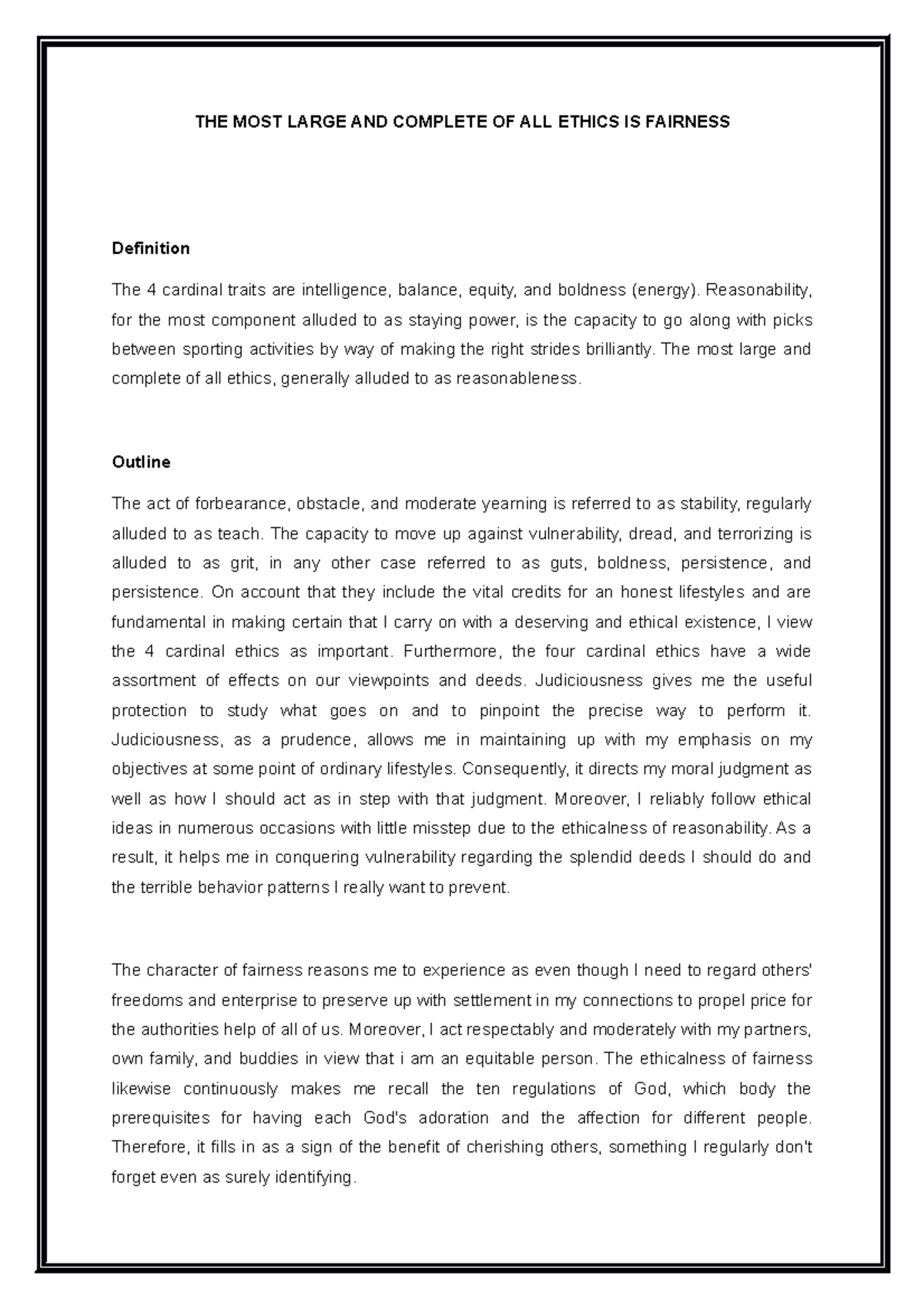 THE MOST Large AND Complete OF ALL Ethics IS Fairness - THE MOST LARGE ...