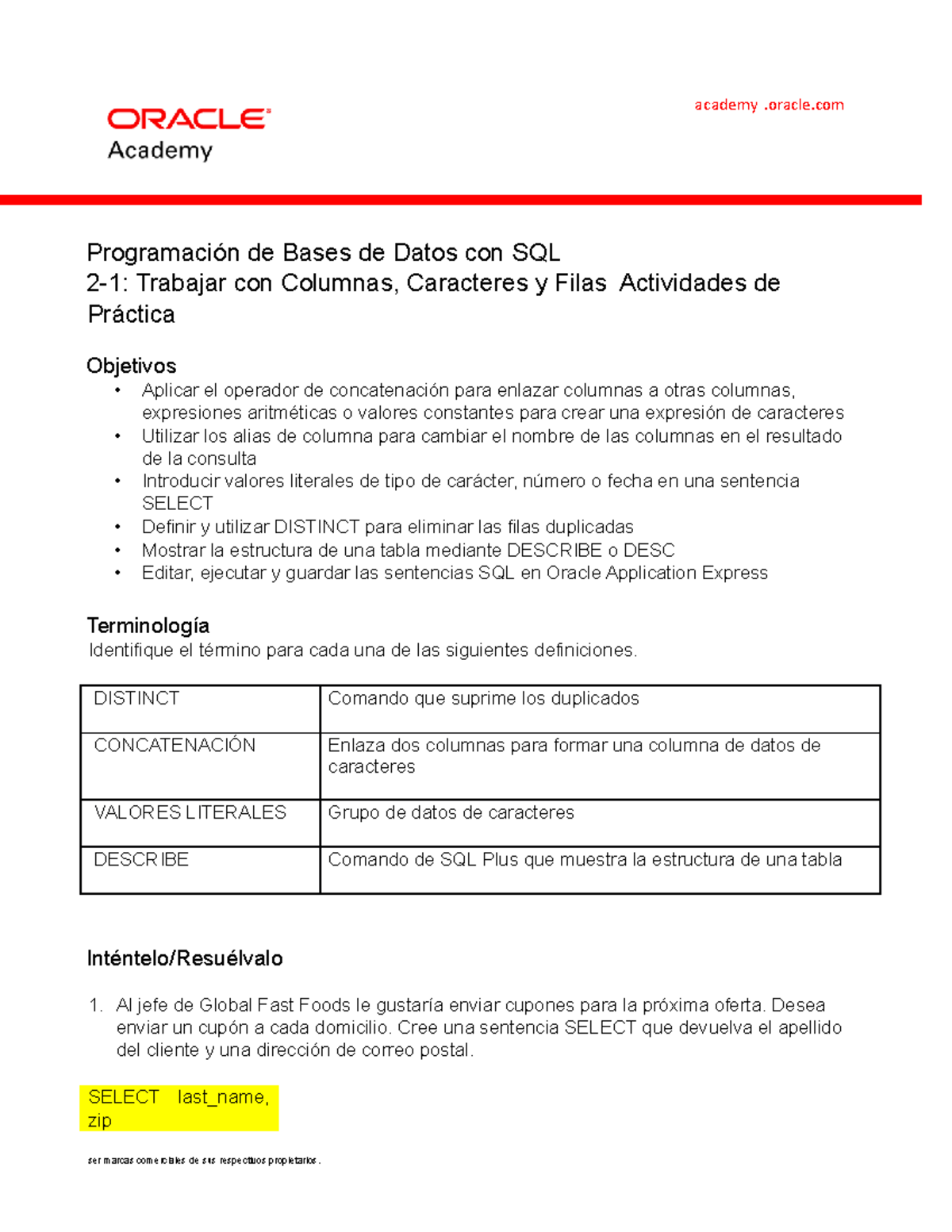 DP 2 1 Practice esp - Programación de Bases de Datos con SQL 2-1 ...