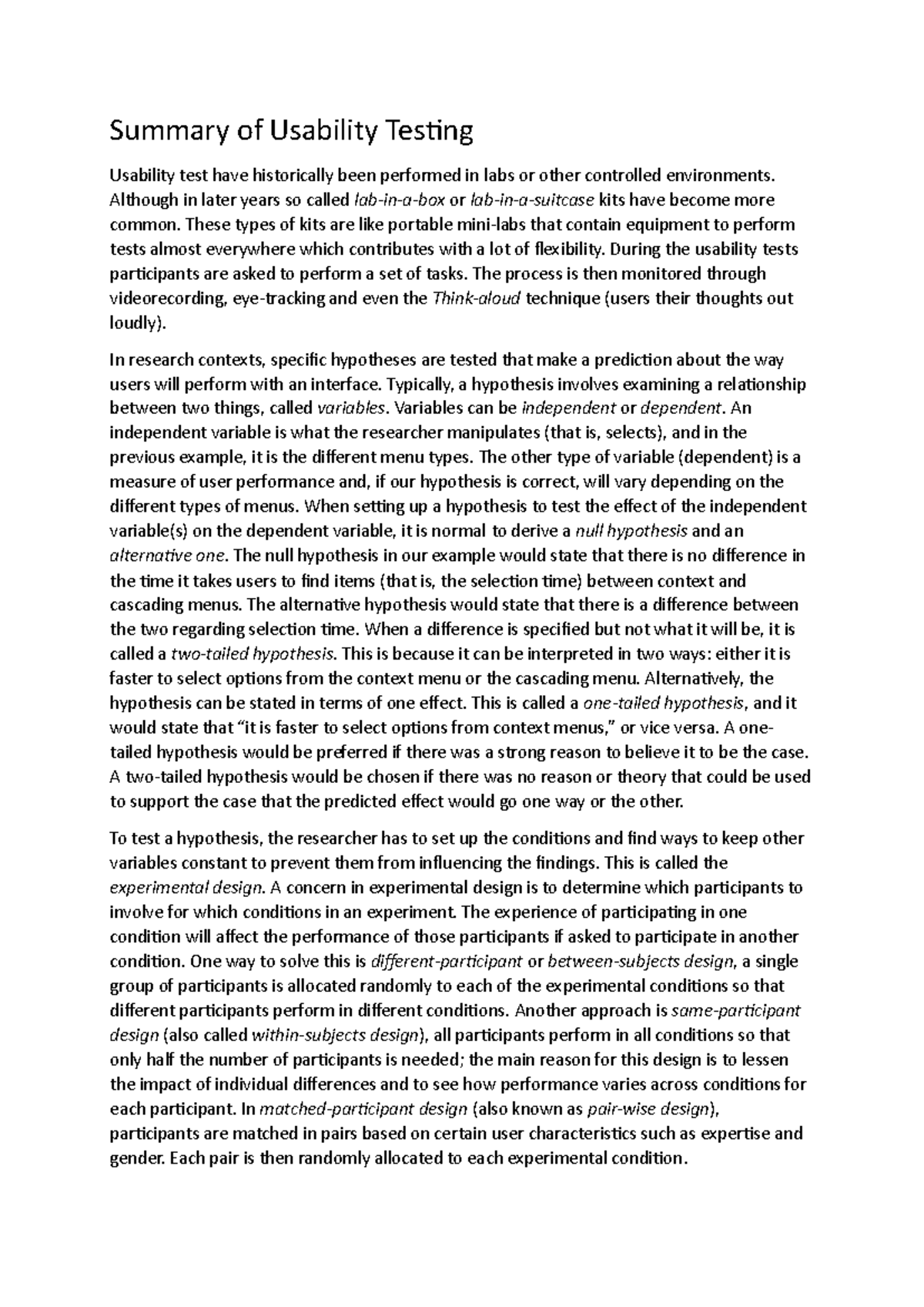 Summary Of Usability Testing Summary Of Usability Testing Usability Test Have Historically