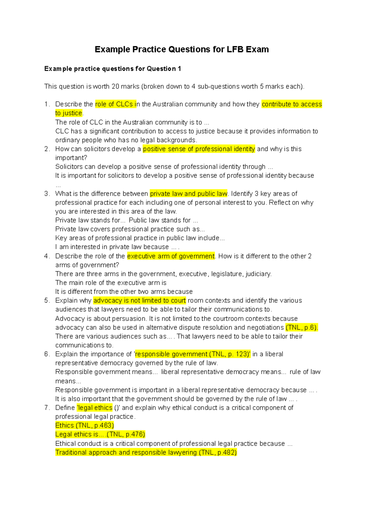 Example Practice Questions for LFB Exam 211 - Example Practice ...