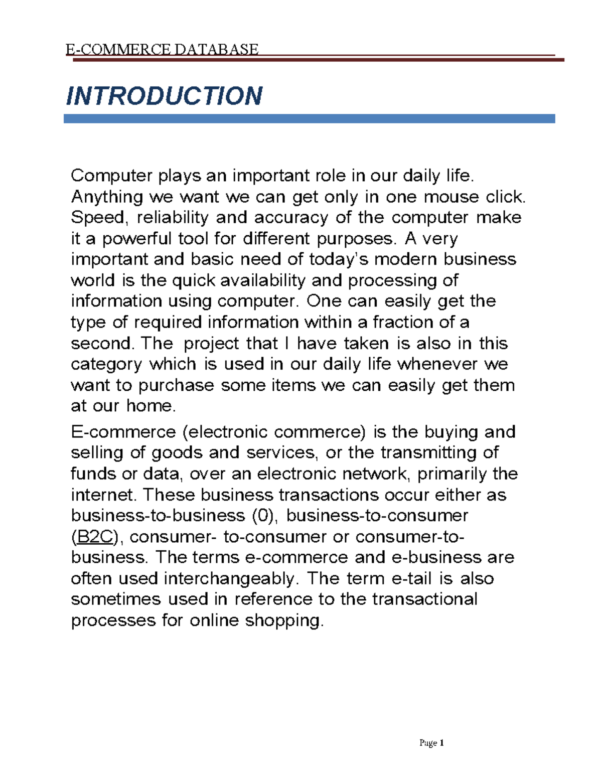 E Commerce database project report - E-COMMERCE DATABASE INTRODUCTION ...