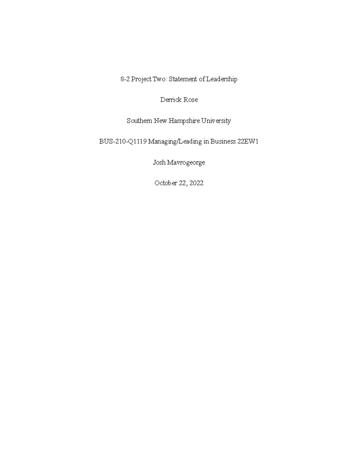 8.2 Project Two. Statement of Leadership - 8-2 Project Two: Statement ...