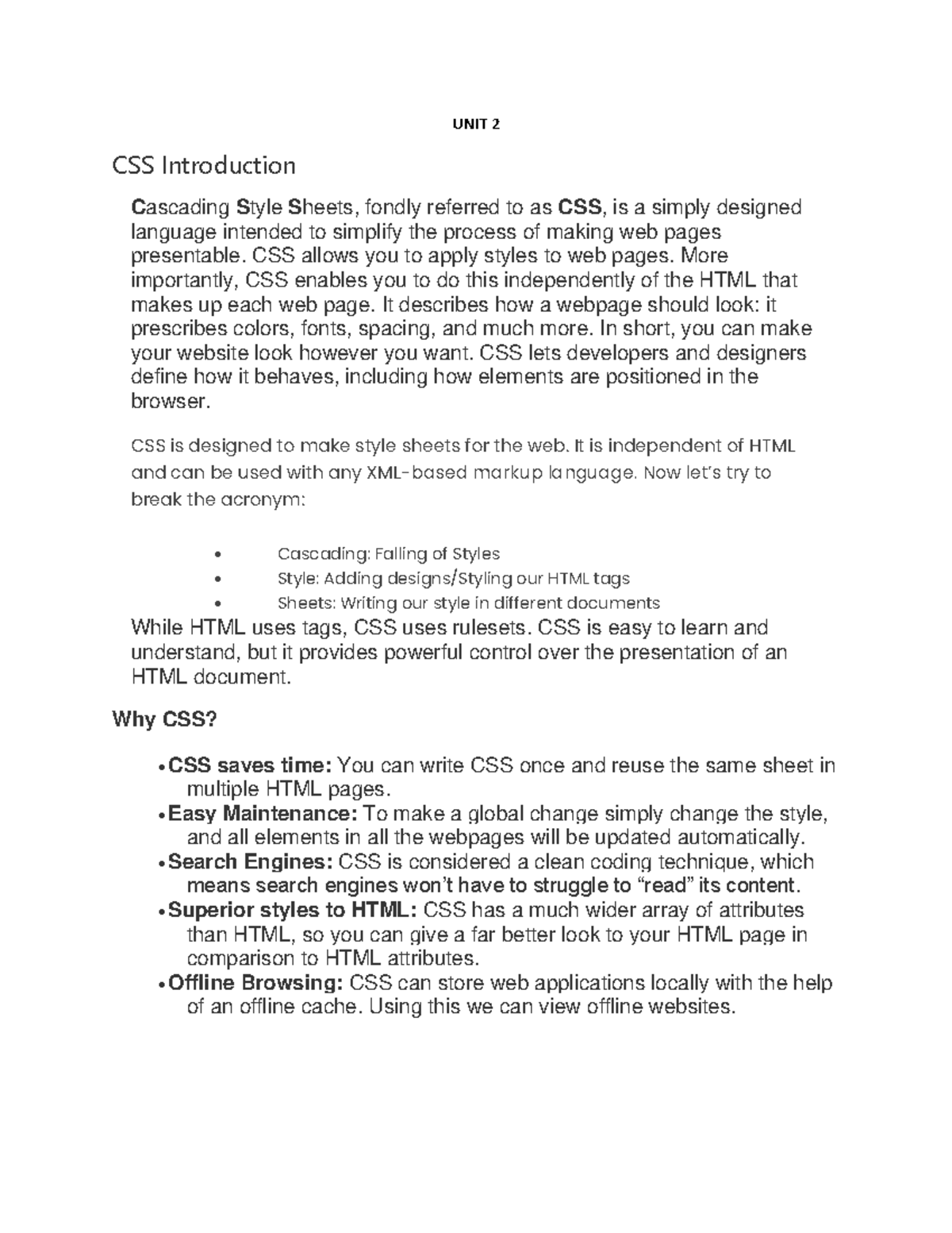 Unit 2 Web Technology Unit 2 Css Introduction Cascading Style Sheets Fondly Referred To As