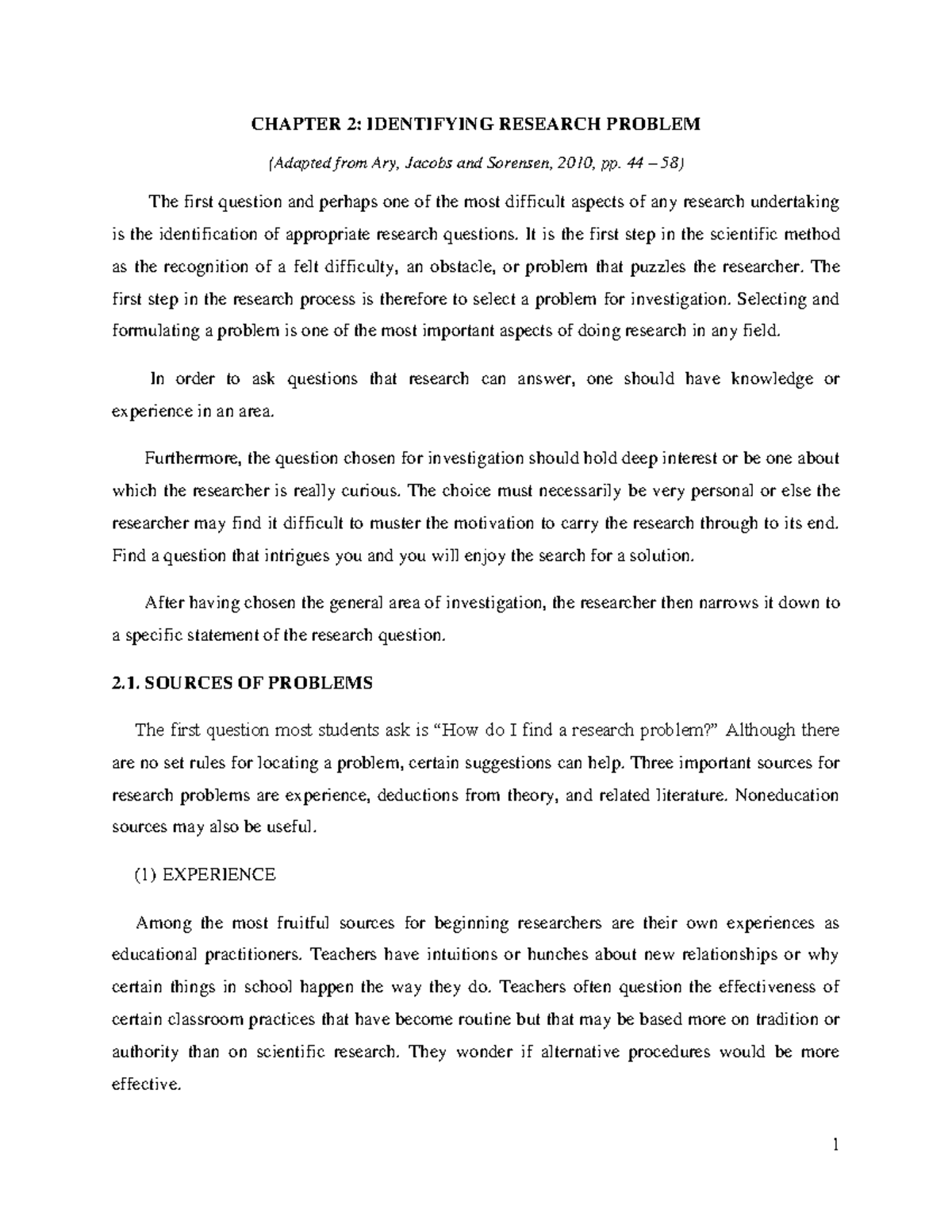Chapter-2 - Research problem - CHAPTER 2: IDENTIFYING RESEARCH PROBLEM ...