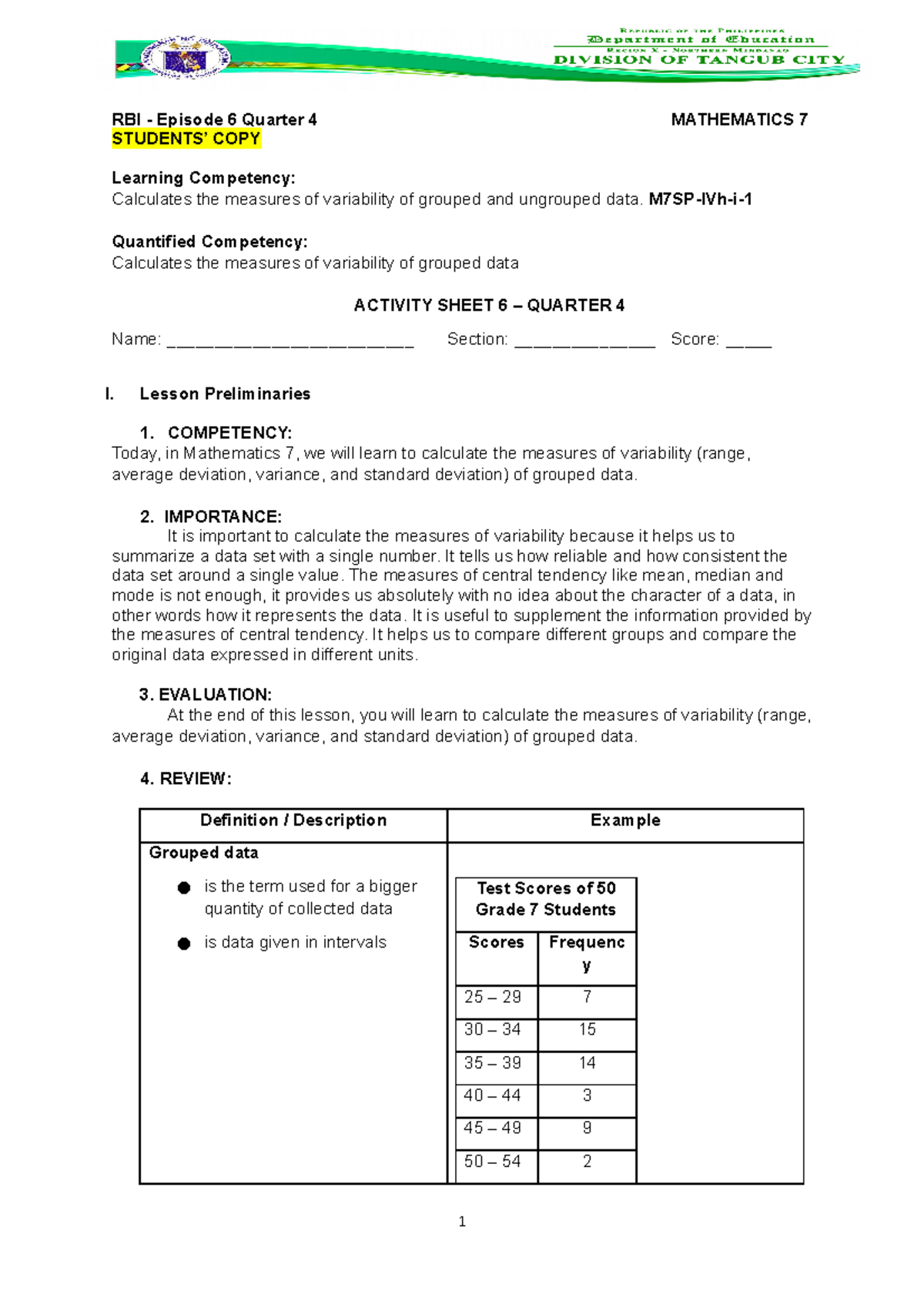 MATH7-EP6Q4-slm Studentscopy - RBI - Episode 6 Quarter 4 MATHEMATICS 7 ...