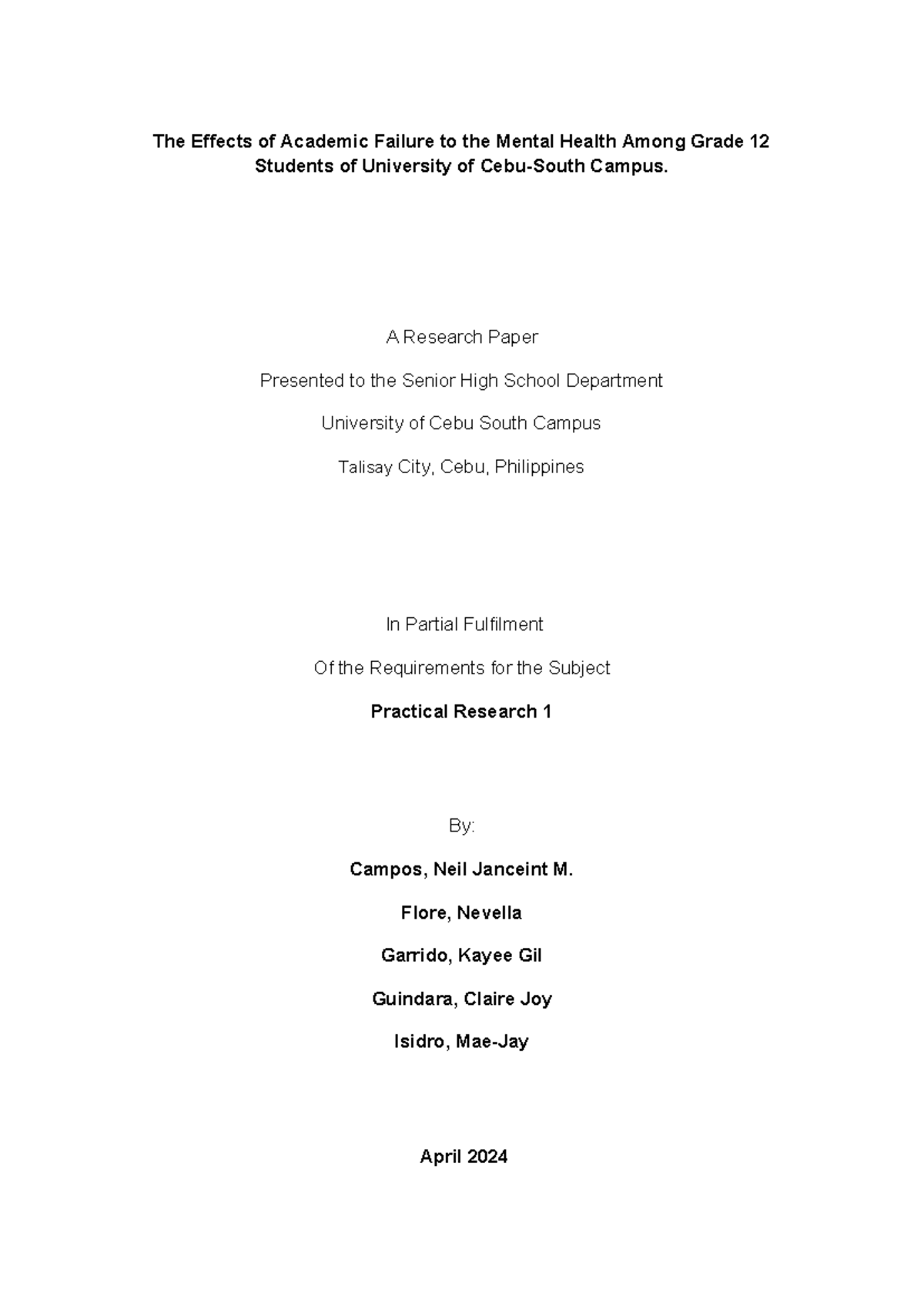 Practical Research 1 - The Effects of Academic Failure to the Mental ...