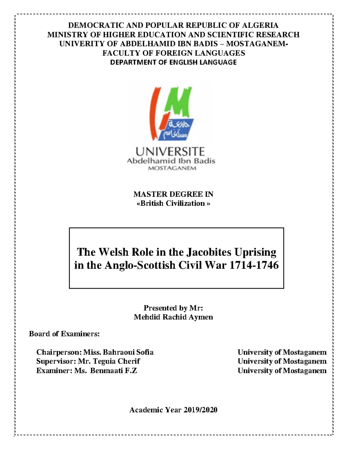 The Welsh Role in the Jacobites Uprising - MASTER DEGREE IN «British ...