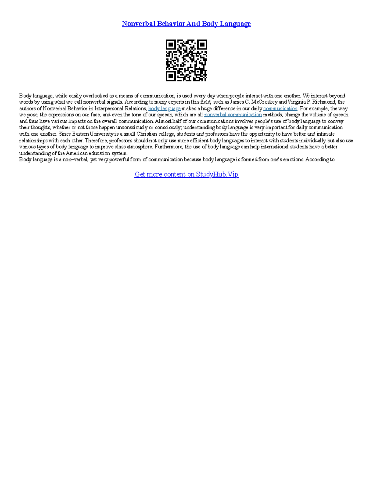 Essay On Body Language - Nonverbal Behavior And Body Language Body ...