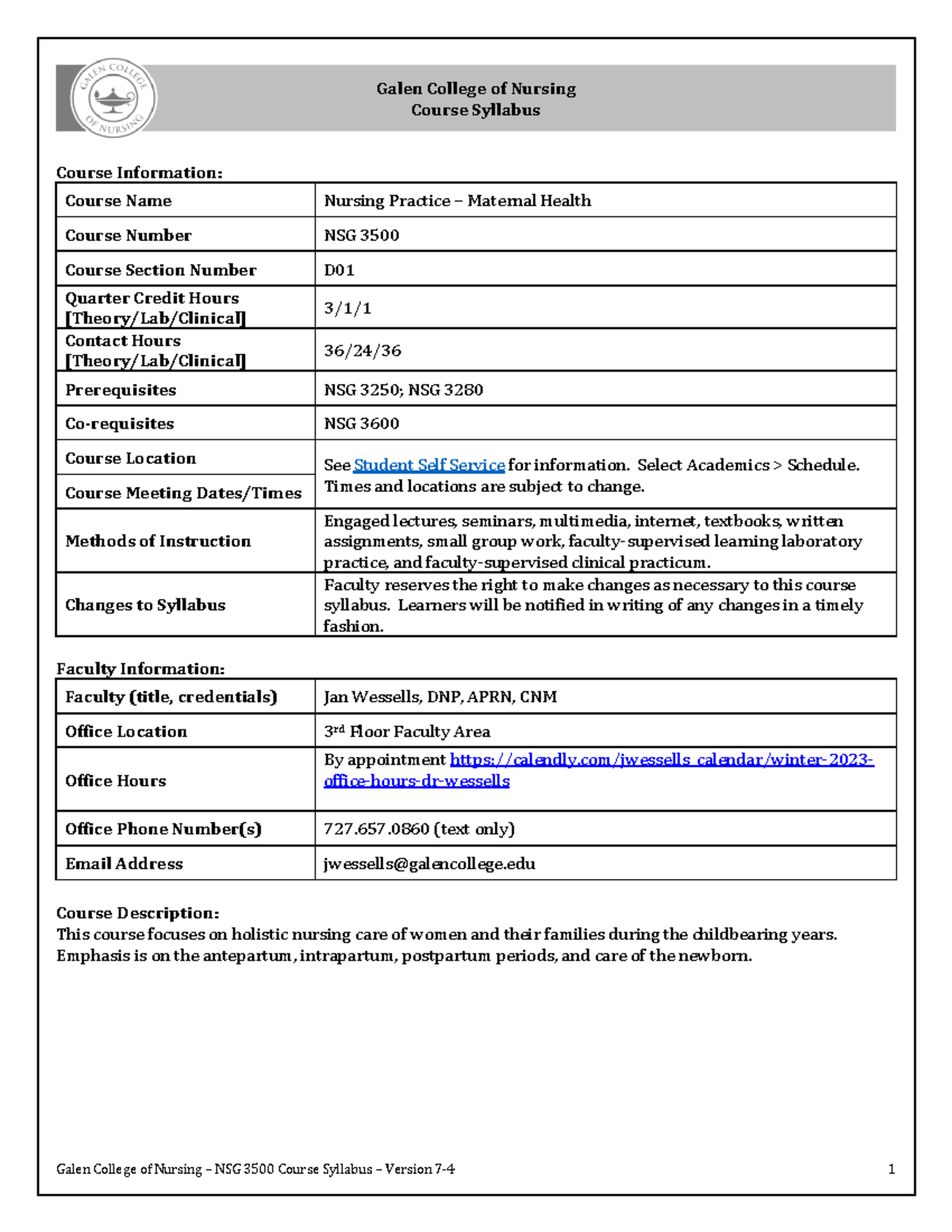 NSG3500 ~ Maternal - Syllables - Galen College of Nursing Course ...