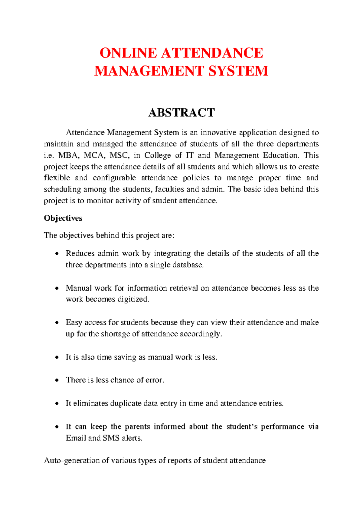 Online Attendance Management System. O0HA Project - ONLINE ATTENDANCE MANAGEMENT SYSTEM ABSTRACT ...