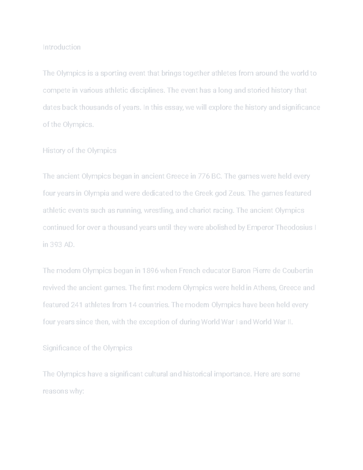 The History and Significance of the Olympics - Introduction The ...