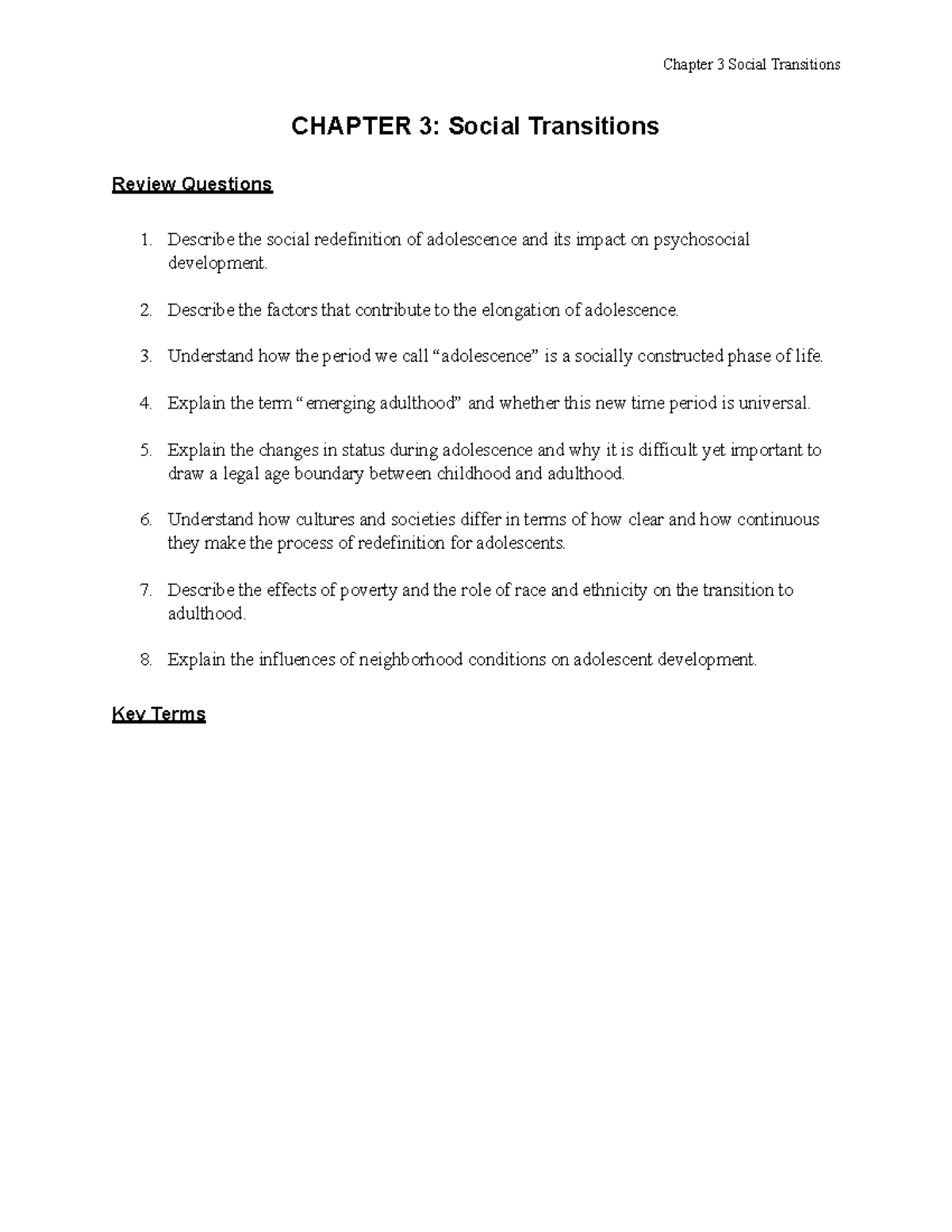 Chapter 3 Notes - CHAPTER 3: Social Transitions Review Questions ...