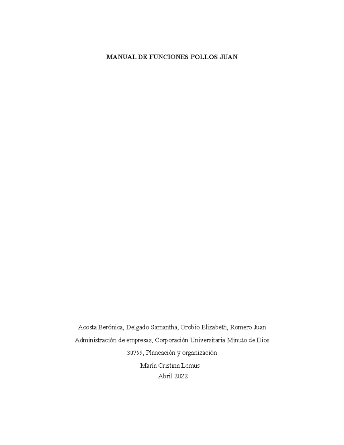 Manual DE Funciones Gerente - MANUAL DE FUNCIONES POLLOS JUAN Acosta ...