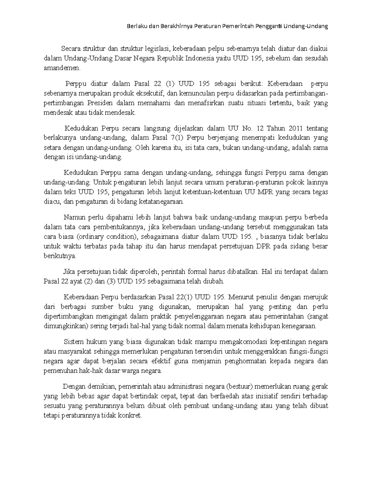 Berlaku dan Berakhirnya Peraturan Pemerintah Pengganti Undang-Undang ...