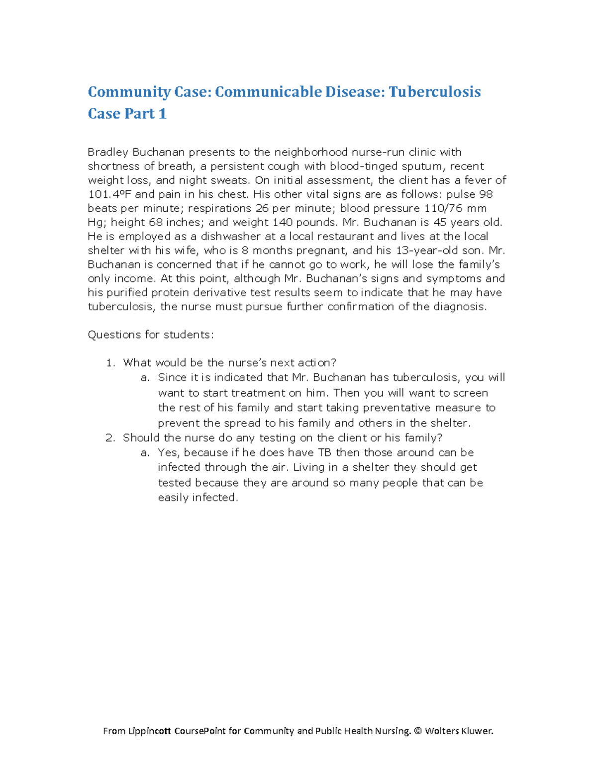 Community Communicable TB Case - Community Case: Communicable Disease ...