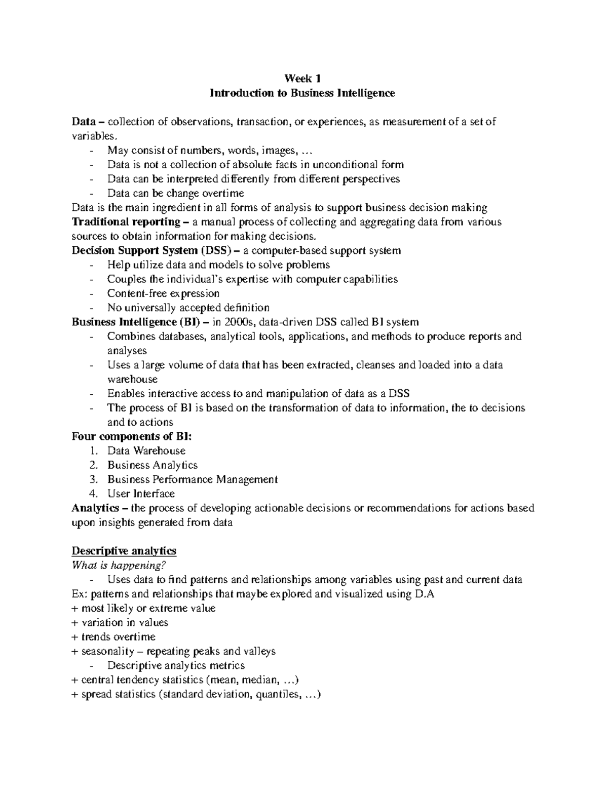 Week 1- Introduction to Business Intelligence - Week 1 Introduction to ...