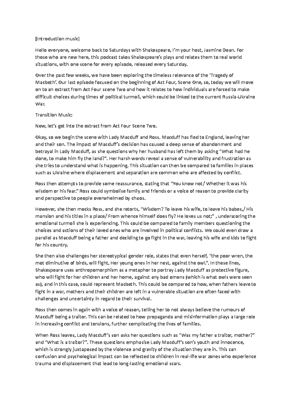 Podcast script - [Introduction music] Hello everyone, welcome back to ...