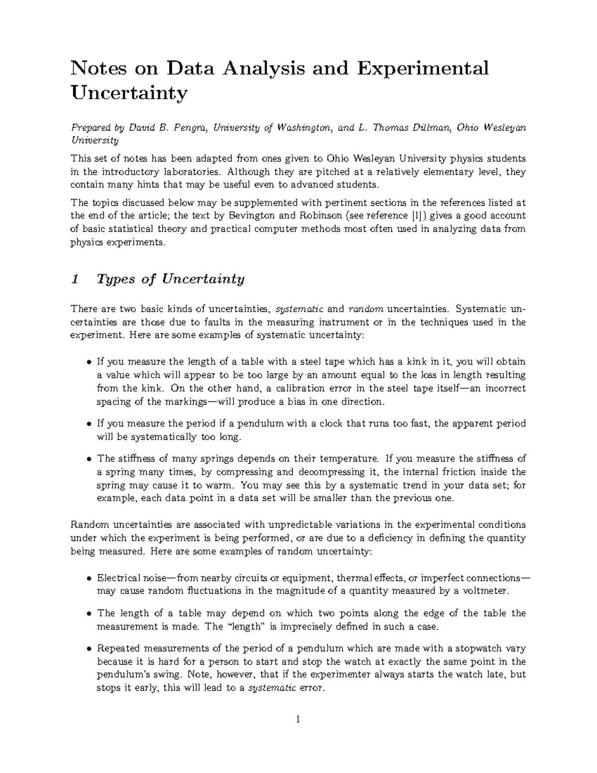 Uncertainty notes - Notes on Data Analysis and Experimental Uncertainty ...
