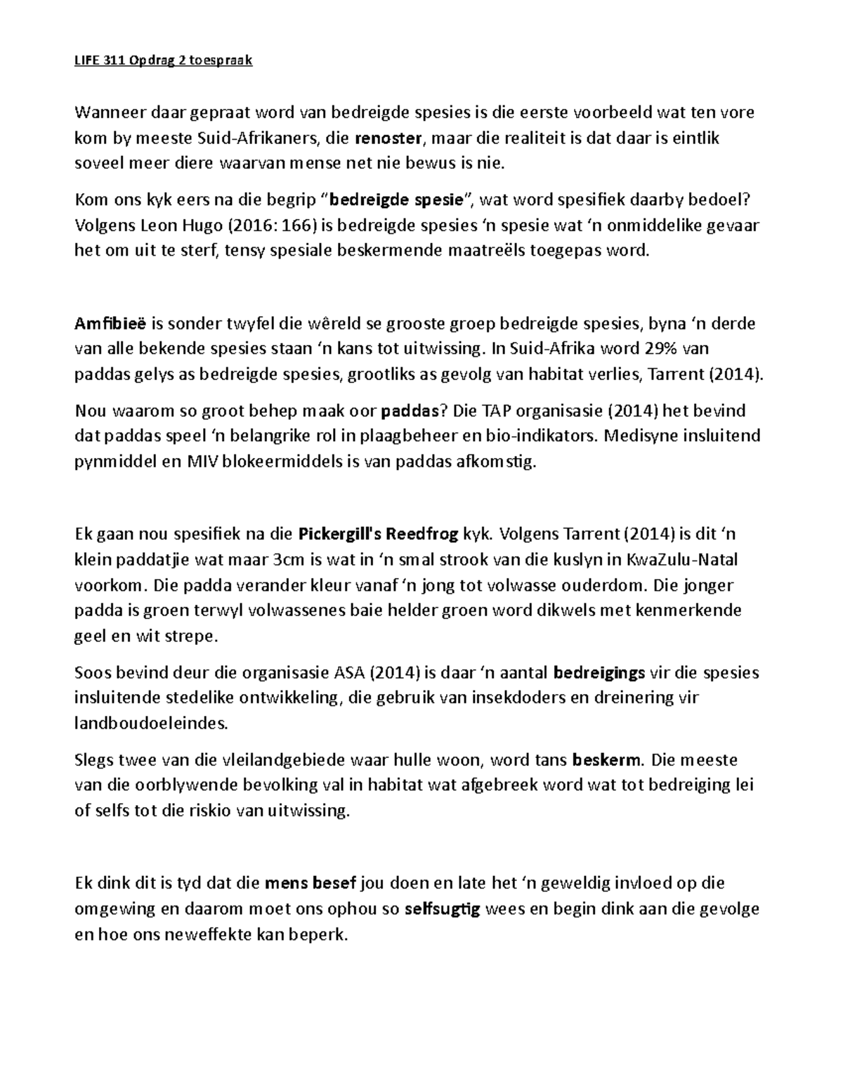 Toespraak - Class assignment - speech about endangered species - LIFE ...
